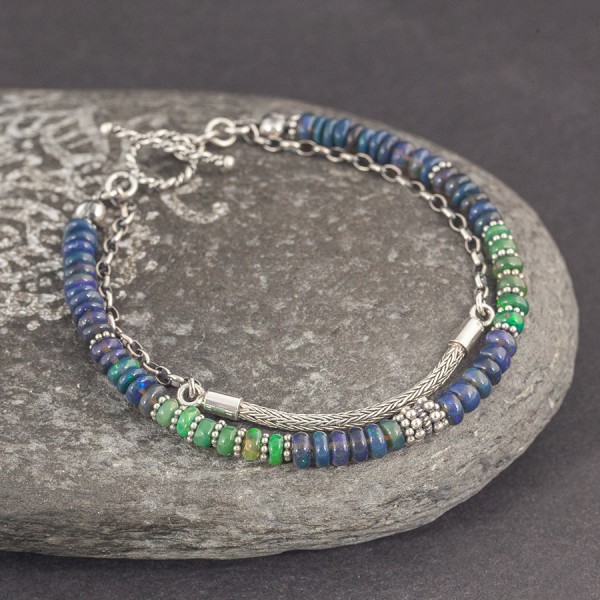 Srebrna bransoletka z kamieni opalu - Biżuteria Adorre